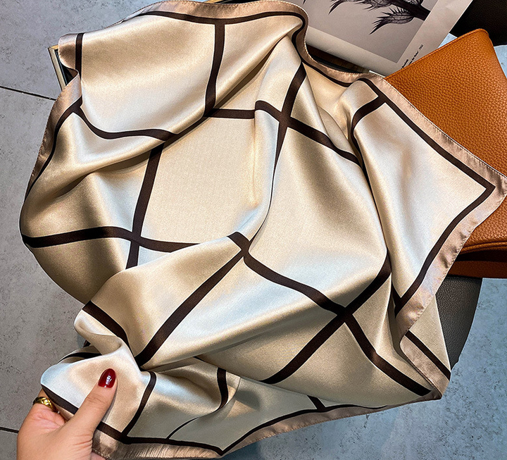 100% Silk 26" square Scarf Women neckerchief Wrap plaid beige WS241 | eBay