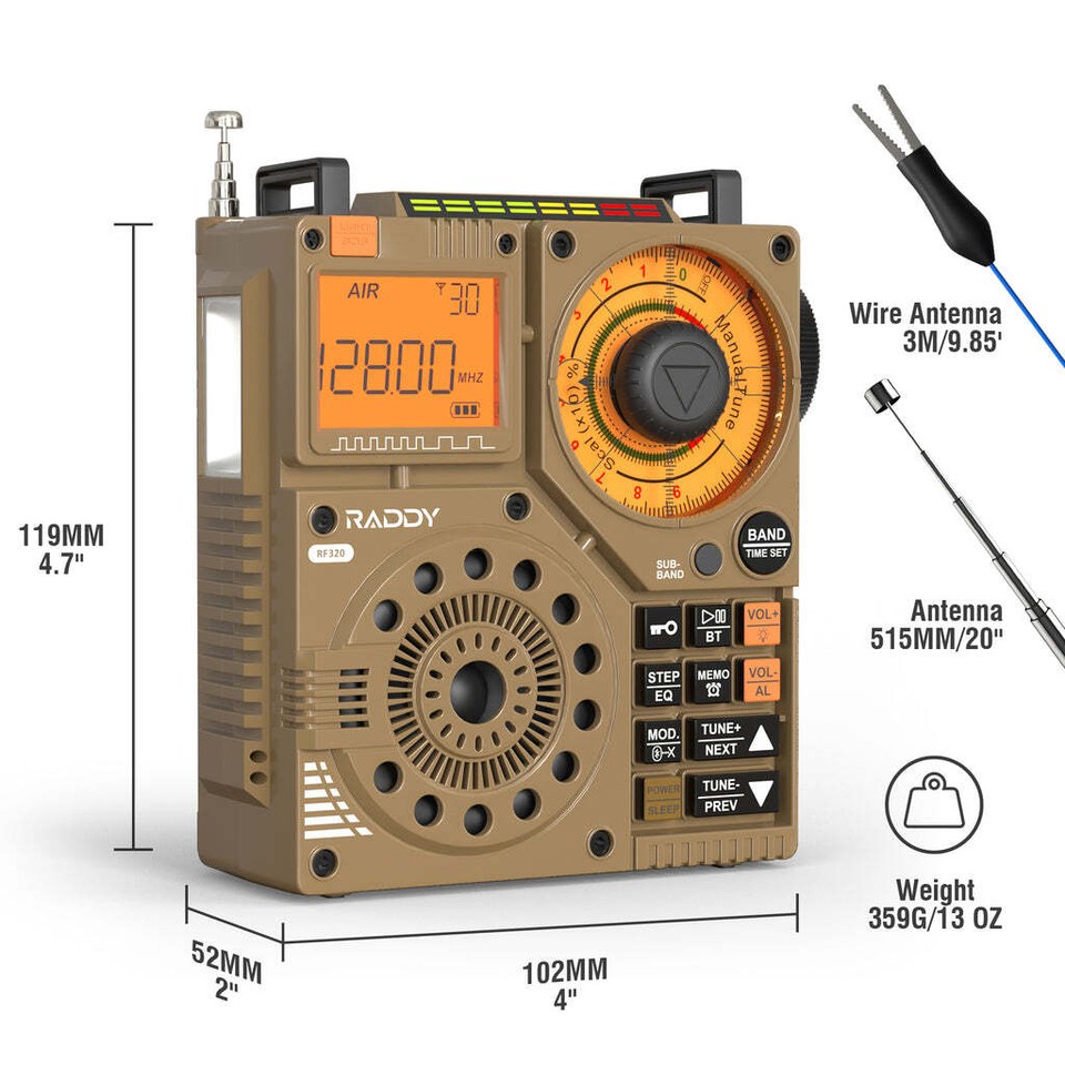 Raddy RF320 Shortwave Radio | FM/AM/SW/VHF/WB/AIR, Remote Control ...