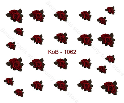 Nail Art Water Transfer Stickers Decal Pretty Red Roses KoB-1062 | eBay