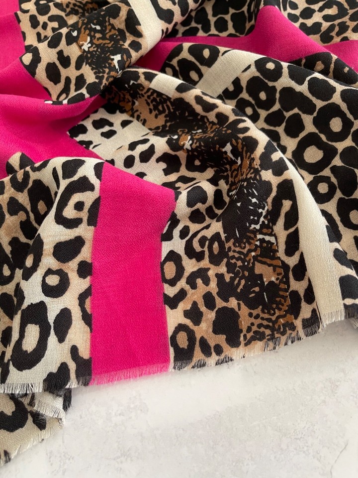 Fuchsia Pink Ladies Leopard Print Scarf Shawl Wrap Animal Scarf Large ...