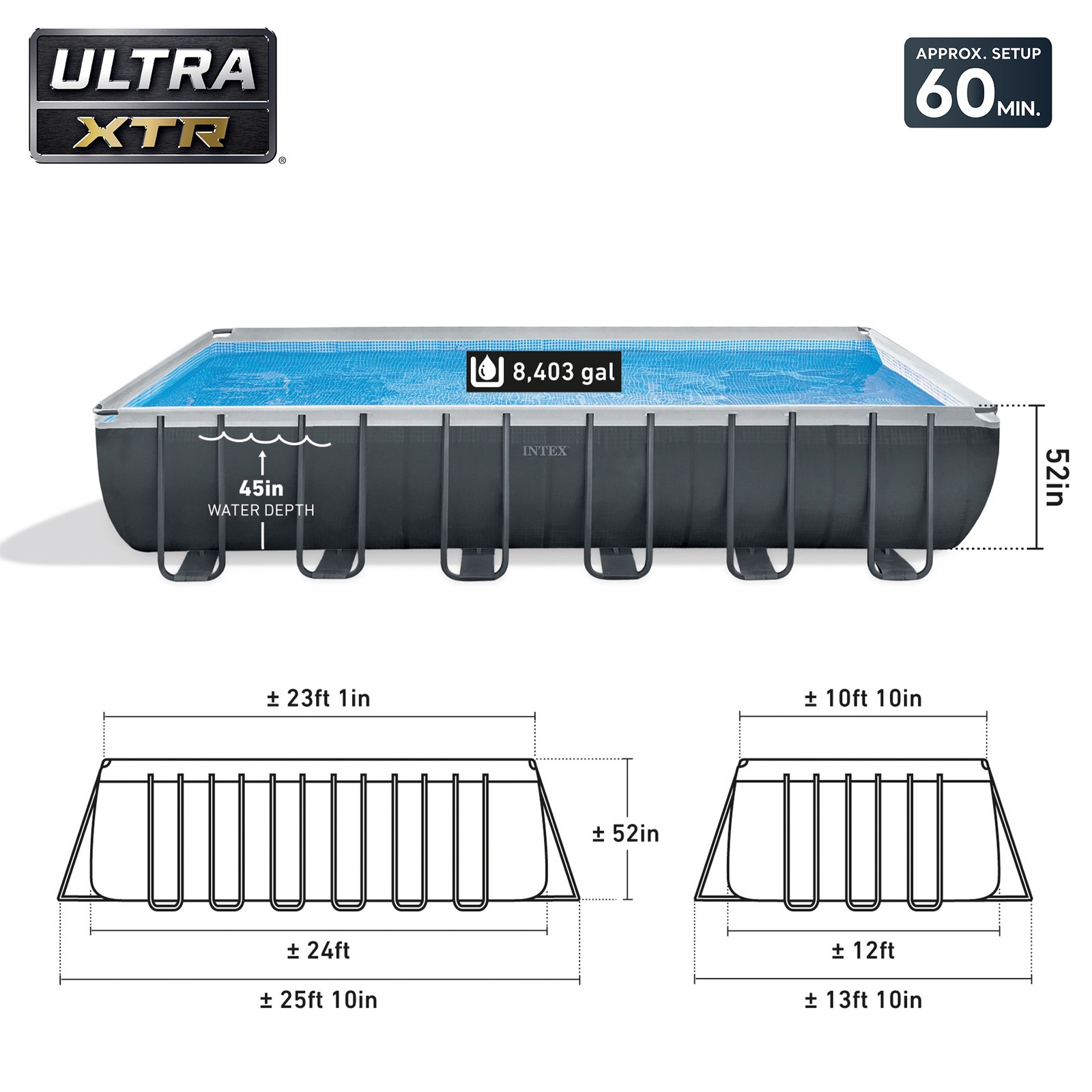 Intex 26367EH 12 Foot Ultra XTR Rectangular Frame Swimming Pool for ...
