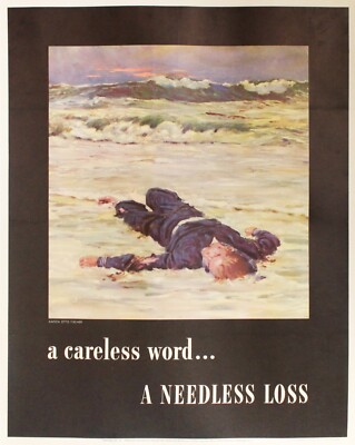 1943 Original American Propaganda Poster, A careless word... a needless ...