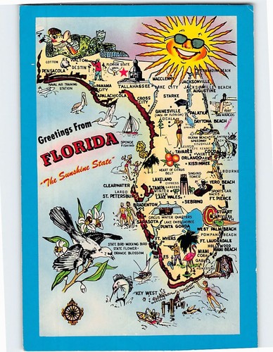 Postcard Map Of Florida " The Sunshine State" | eBay