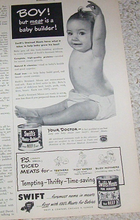 1949 print ad - Swift's Meat Baby Food Cute baby big diaper vintage ...