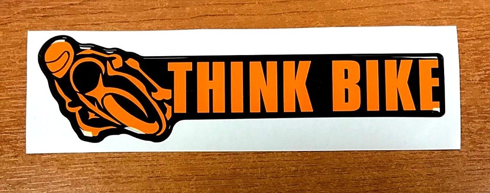 THINK BIKE Sticker - 150mm FLUORESCENT ORANGE & BLACK - GLOSS DOMED GEL ...