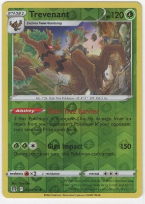 2022 ANIME POKEMON CARD TREVENANT REVERSE HOLO LOST ORIGIN 017/196 ~K27 ...