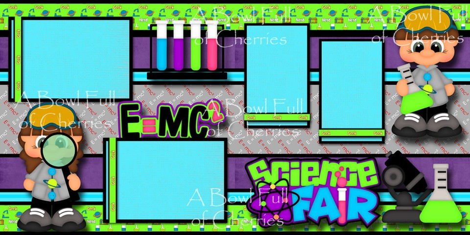 SCIENCE FAIR ~ 2 premade scrapbook pages Paper Printed LAYOUT 4 album ...