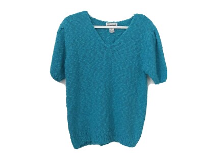 Womens S Short Sleeve Pullover Sweater Turquoise Blue V Neck ...