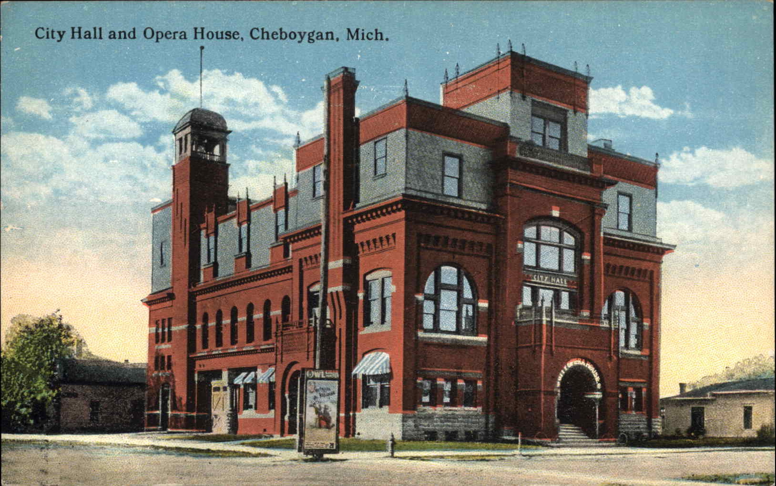 Cheboygan Michigan MI City Hall and Opera House c1910 Vintage Postcard ...