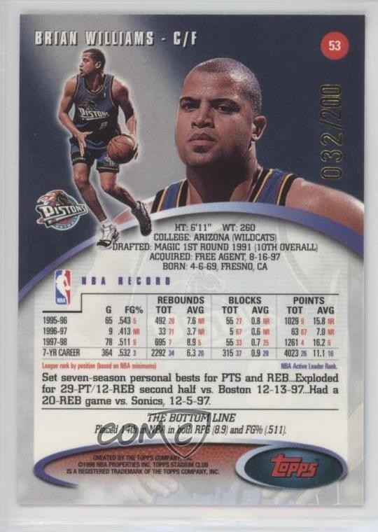 1998-99 Topps Stadium Club First Day Issue /200 Bison Dele Brian ...