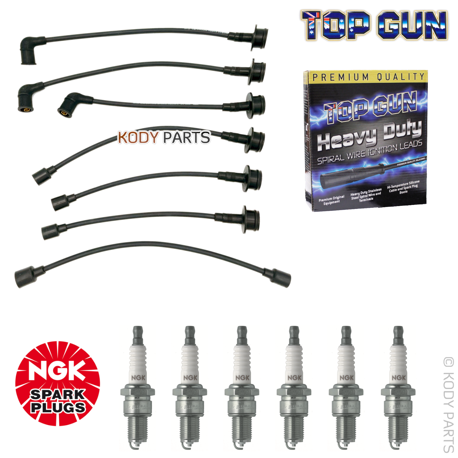 TOP GUN IGNITION LEADS & NGK PLUGS - for Chrysler Valiant AP6 3.7L (225 ...