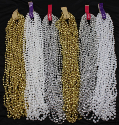 Mardi Gras Beads 6 Dozen Gold White & Silver Throw Bead Necklaces 72 ...