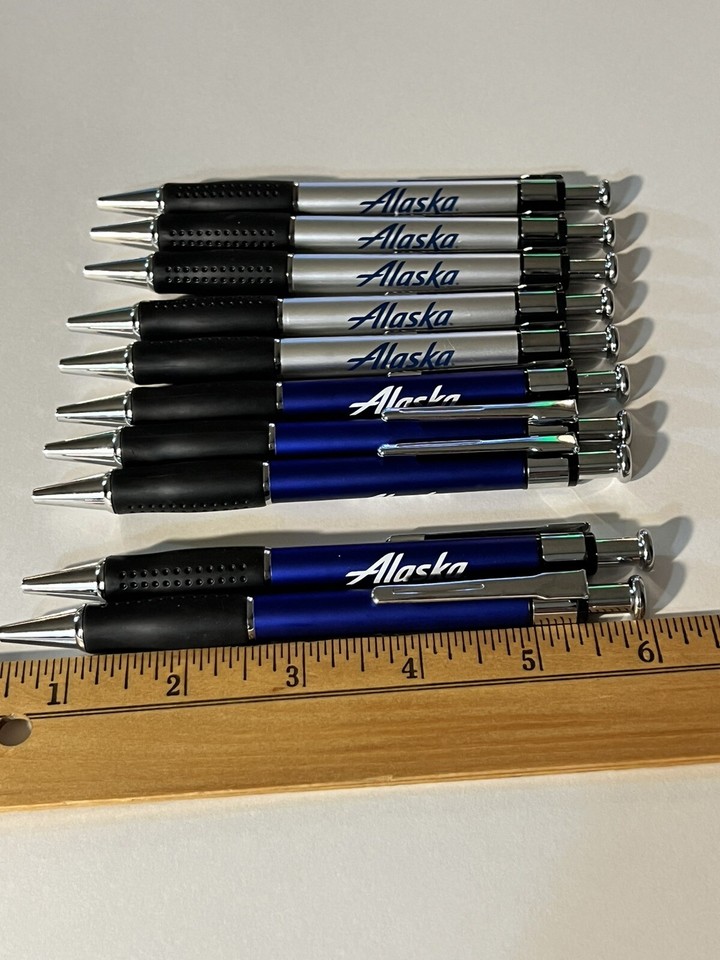 Alaska Airlines Pens Lot of Ten (10) Black Ink Push Pens Promotional ...