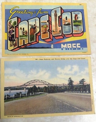 2 Vintage & Cape Cod Mass & Bourne Bridge, Canal Linen - Harrison Fisk ...