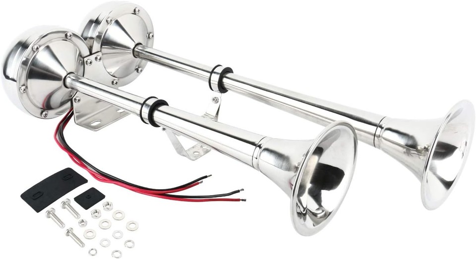 12V Marine Boat Horn 125db Stainless Steel Dual Trumpet Horn Low & High ...