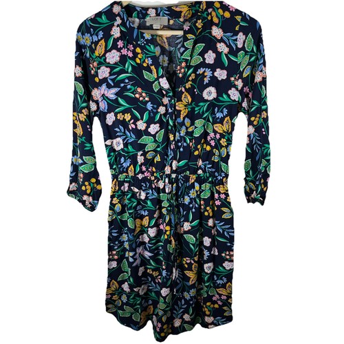 Loft Outlet Petite Small Floral Shirt Dress With Waist Tie Navy Floral ...