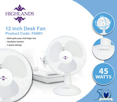 12 Inch Desk Fan Portable Worktop Table Fan 3 Speed Oscillating Air ...