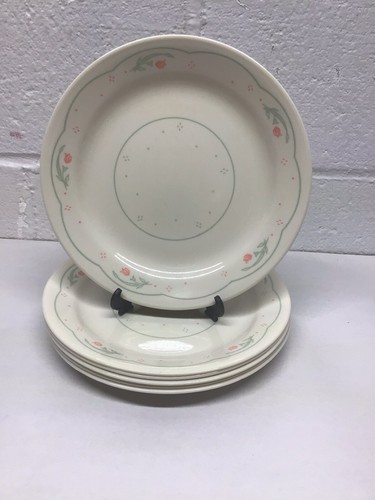 Corelle Calico Rose Salad Plates SET 6 Vintage USA Pink Flower Dessert ...