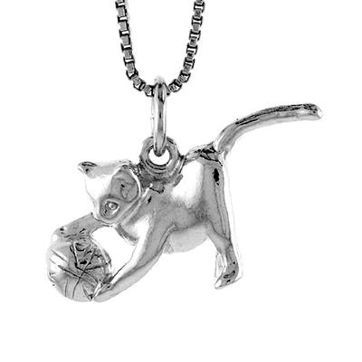 Sterling Silver Cat with Ball of Yarn Pendant / Charm, Italian Box ...