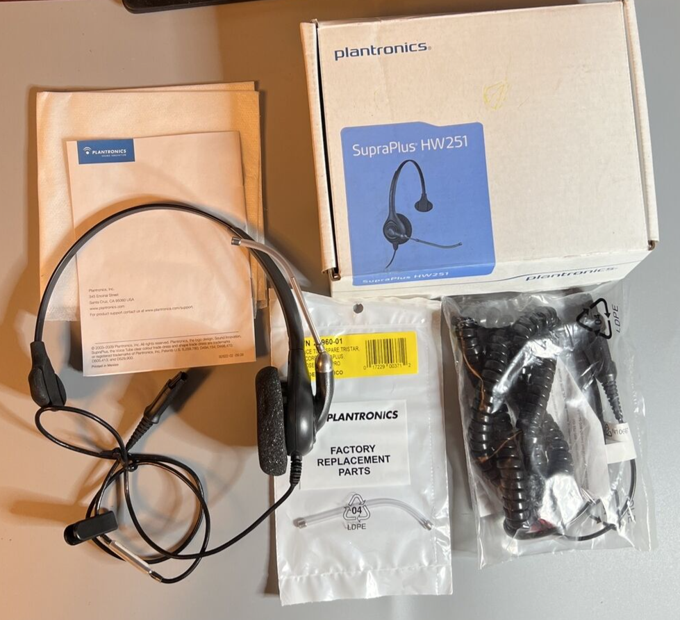 Plantronics Supraplus HW261 Dual Channel Wired Headset FREE spare voice ...