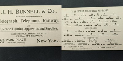 1890s antique JH BUNNELL & CO nyc BUSINESS CARD Telegraph Railway Morse ...