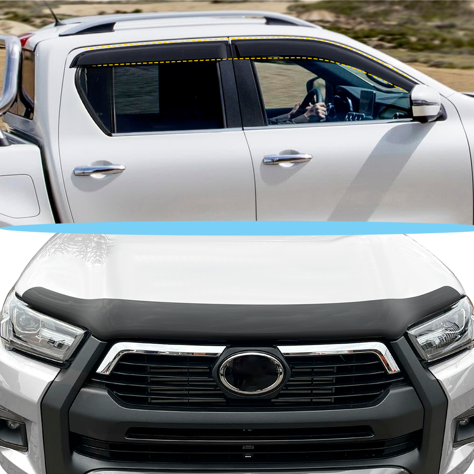 Bonnet Protector & Weather Shields Window Visor For Toyota Hilux 2021 ...