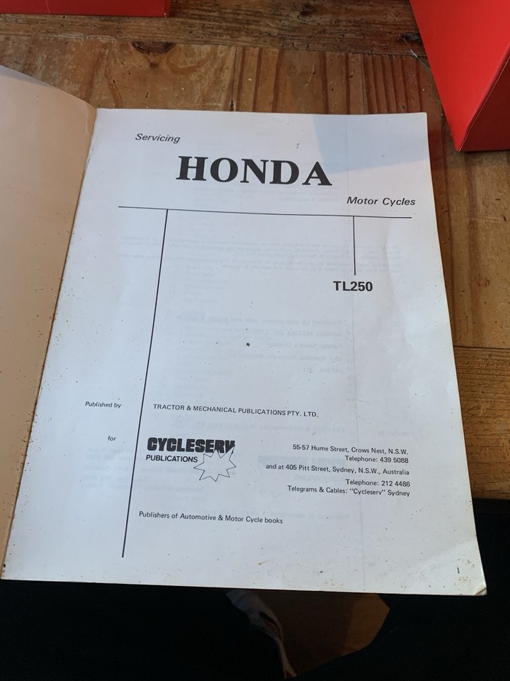 Honda TL250 Trials Serving Book Honda TL 250 Book TL250 | eBay UK