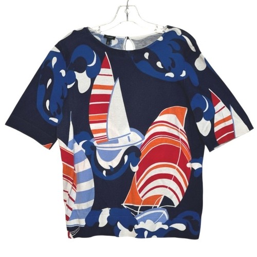 Talbots Sweater Womens Navy Blue Red Sailboat Short Sleeve Nautical ...
