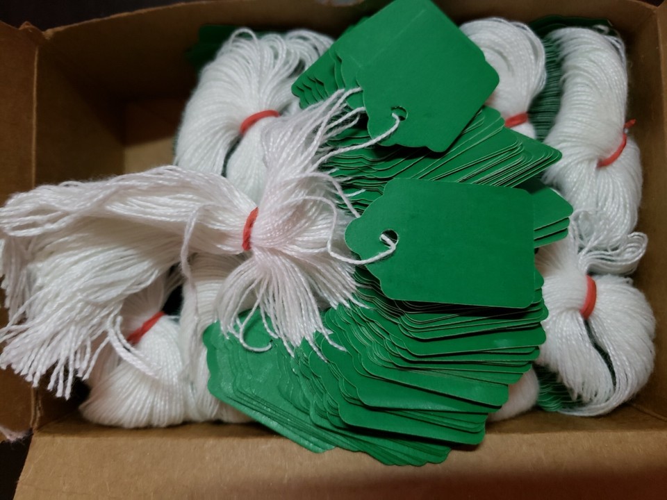100 Green Price Tags String Merchandise Garment Hang Coupon Strung ...