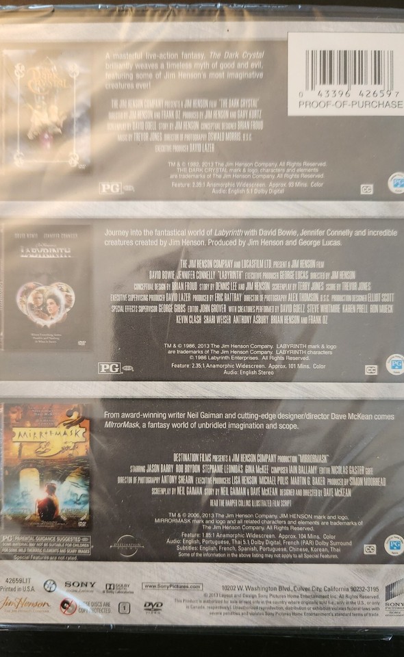 DVD - The Dark Crystal/Labyrinth/Mirrormask (2015, 2-Disc Set) - Sealed ...