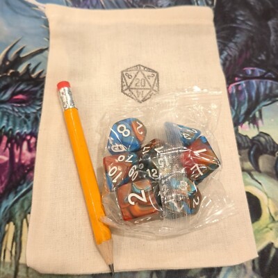 DnD Dice Blue Polyhedral Acrylic With Bag & Pencil Set - New - 7 Dice ...