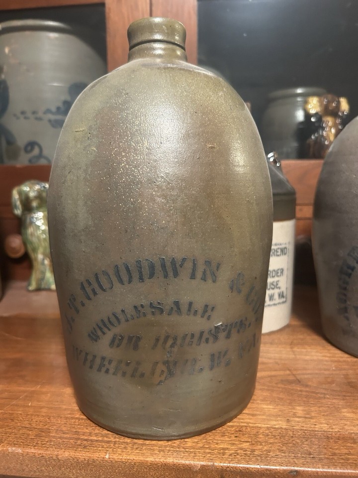 1800s Antique Wheeling W.VA Stoneware Merchant Jug Crock West Virginia ...