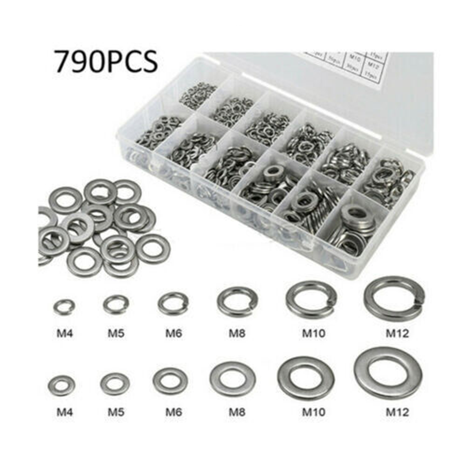 790 x STAINLESS STEEL ASSORTED FLAT WASHERS SPRING WASHERS FOR METRIC ...