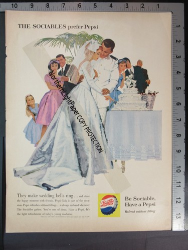 1958 big ad CURTIS Baby Ruth candy bar, PEPSI COLA make wedding bells ...
