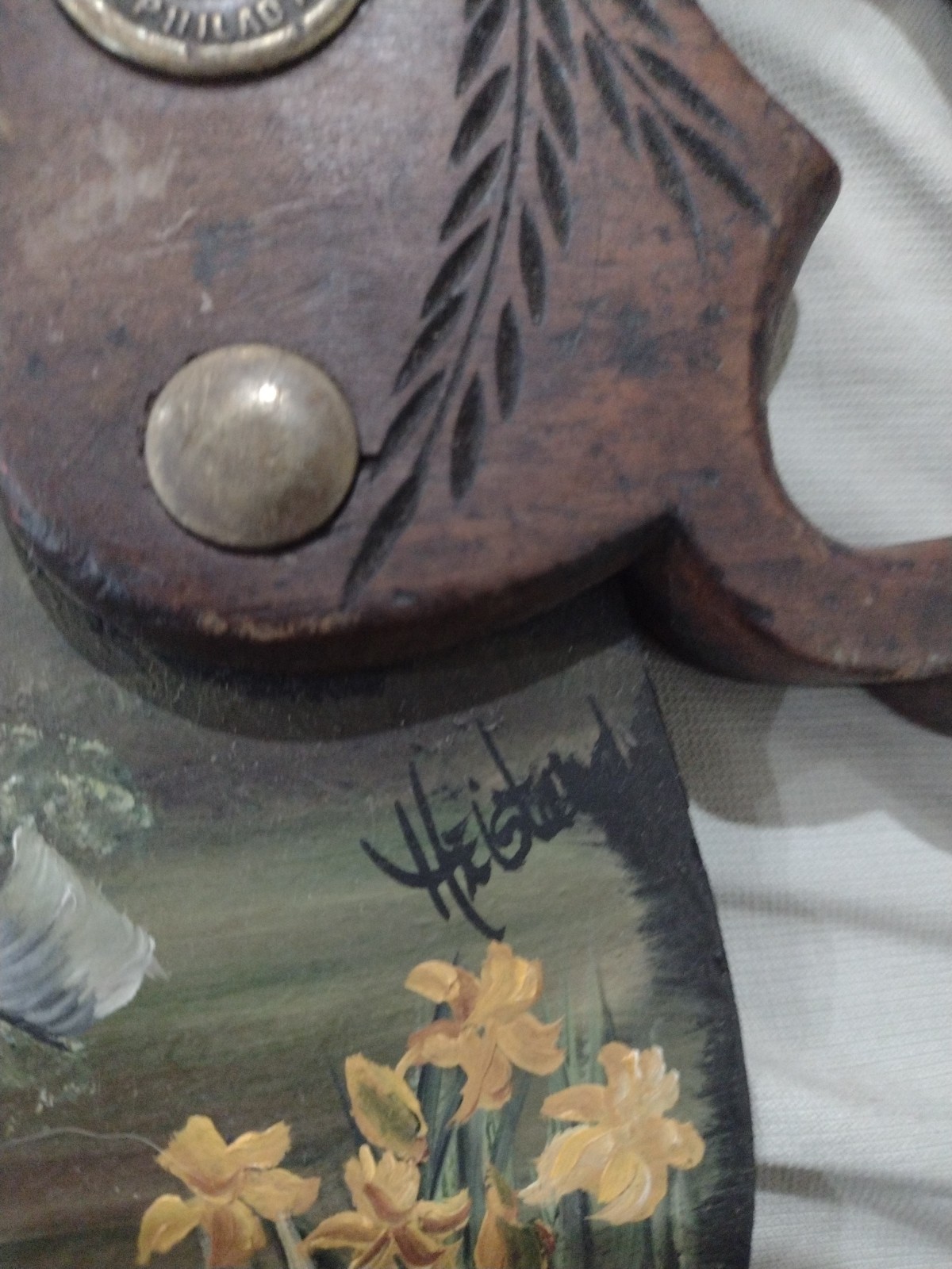 Antique DISSTON & Sons hand saw - painted w barn scene signed by artist ...