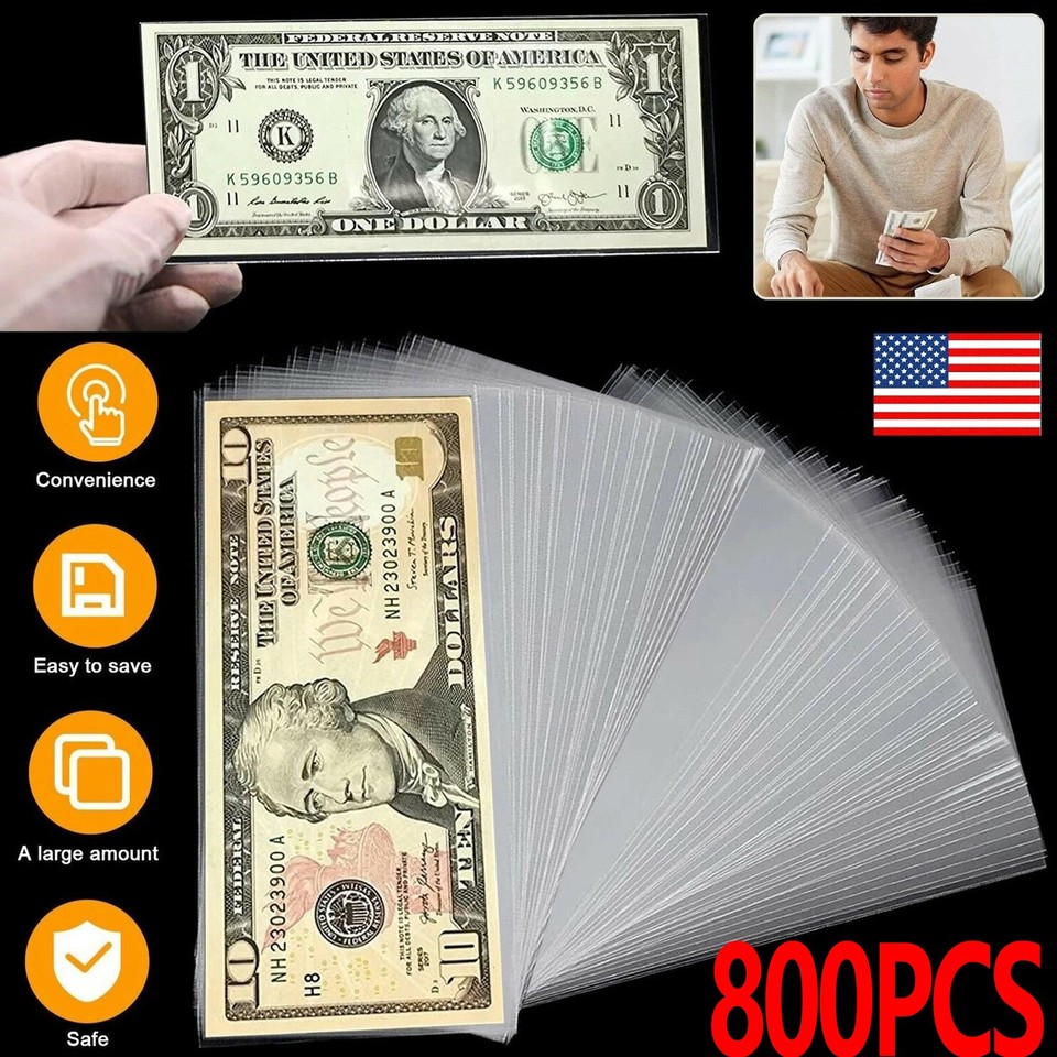 800PCS Currency Sleeves Paper Money Bill Holder Banknote Storage ...