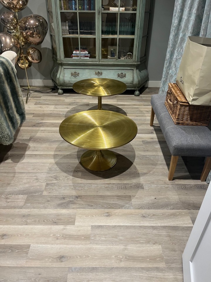 Two Gold Metal Disk side tables | eBay UK