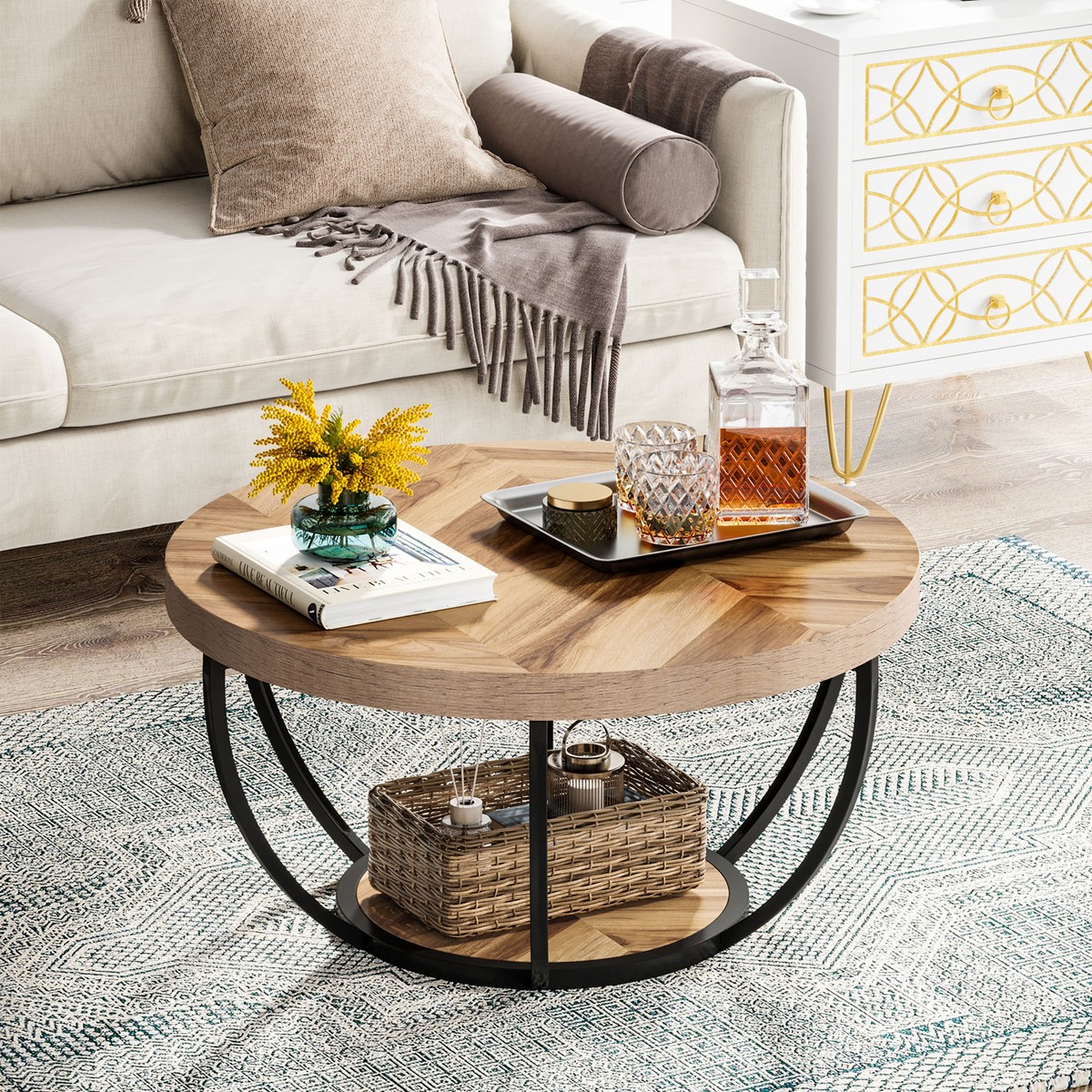 Round Center Table For Living Room Natural Simple Lines Contemporary
