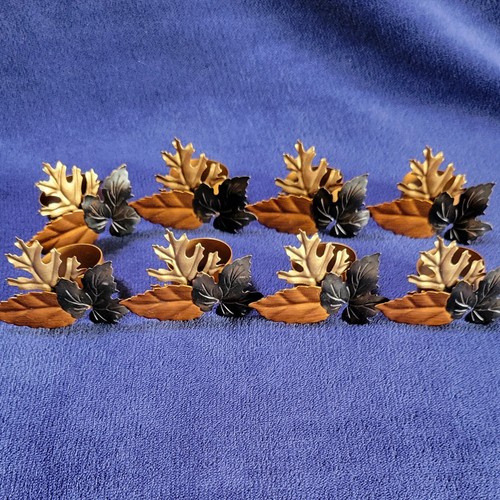 Set of 8 Metal Autumn Leaves Napkin Rings 1.5" D - Harvest Fall ...