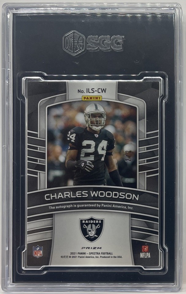 2021 Spectra Charles Woodson Illustrous Legends Neon Splatter Auto #2/2 ...