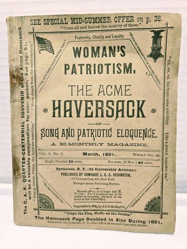 1891 The Acme HAVERSACK Song And Patriotic Eloquence Magazine Woman's ...