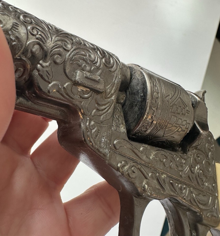 Antique 1950s Gene Autry Cast Iron Toy Gun Ivory Embossed Liberty ...