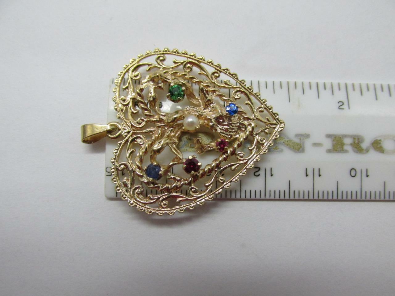 14k Solid Yellow Gold Vintage Heart Charm Pendant Beautiful Gold Work ...