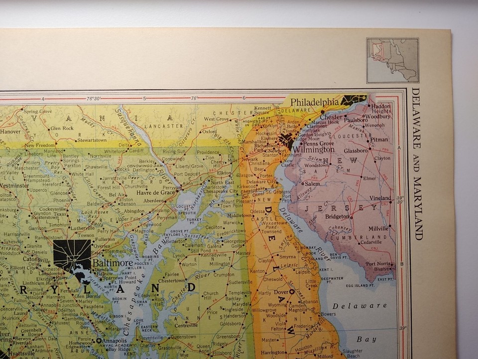 1957 Vintage MARYLAND & DELAWARE Atlas Map Antique Encyclopedia ...