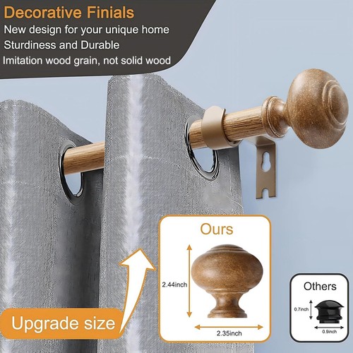 Wood Curtain Rods for Windows 72 to 144 Inch6-12ft1 Inch Heavy Duty ...