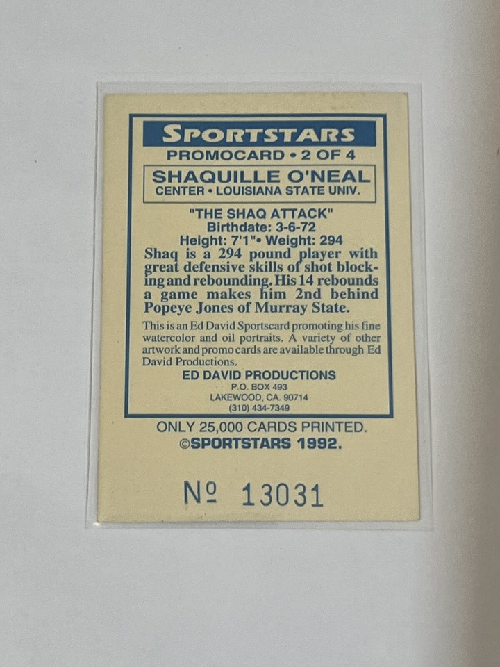 Shaquille O'Neal 1992 Sportstars The Shaq Attack Promo #2 (ex cond) | eBay