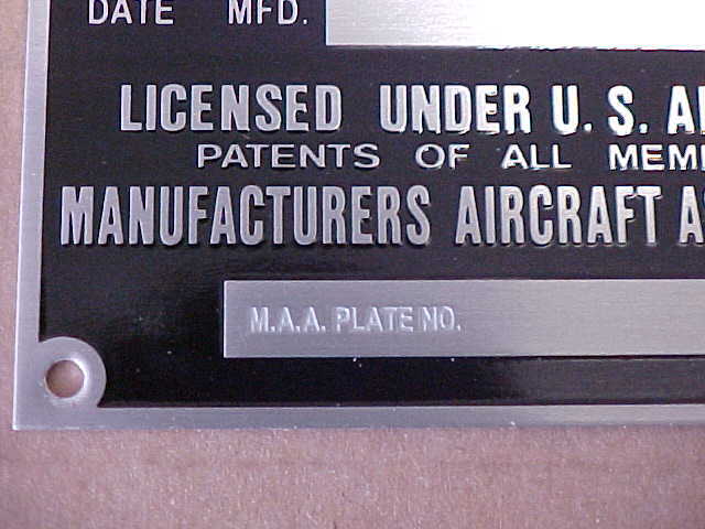 Aeronautical Corp. Aircraft Data Plate 1930s & 1940s Acid Etched ...