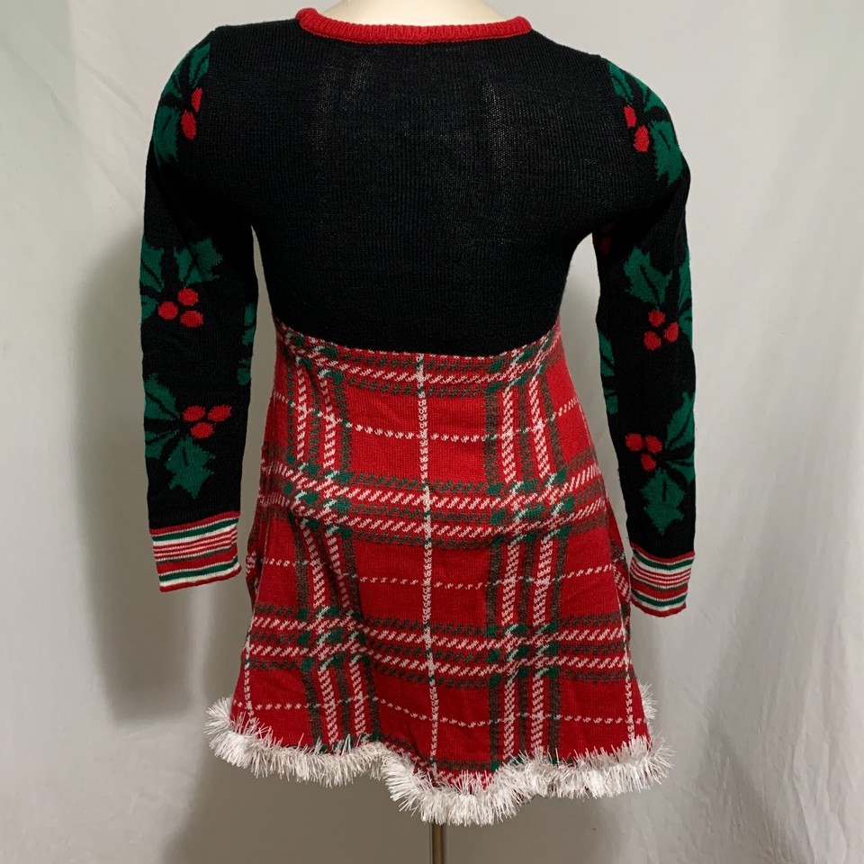 Ugly Christmas Dress Santa Tinsel Tree Beard Plaid Long Sleeve Junior ...