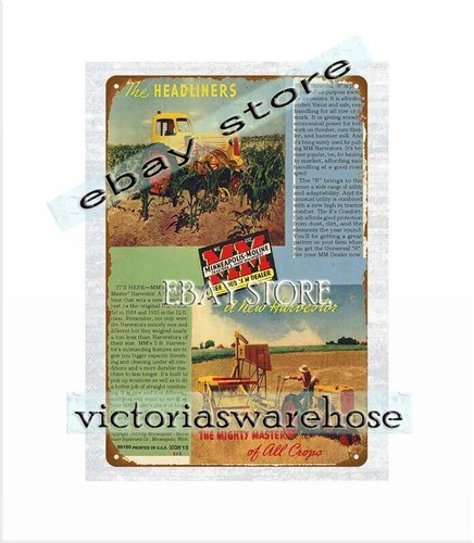 1940 Minneapolis Moline harvestors tractor barn farm metal tin sign pop ...