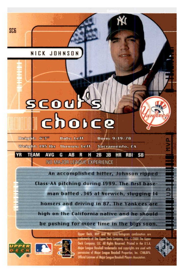 2000 Upper Deck MVP Scout's Choice Nick Johnson SC6 | eBay